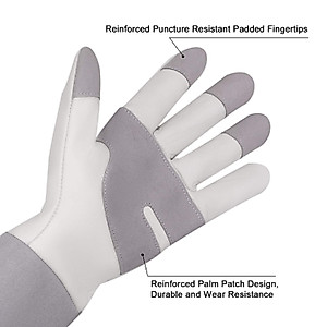 HLDD HANDLANDY Gardening Gloves for Women & Men, Leather Long Sleeve Rose Pruning Gloves, Thorn Proof Garden Work Gauntlet Animal Handling Gloves (Small, Gray)