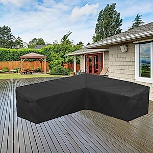 Skyour Patio Furniture Sectional Couch Sofa Cover Weatherproof Heavy Duty 420D Oxford Outdoor L Shaped Sectional Garden Rattan Corner Sofa Furniture Protector Covers Black (Right Side Long: 87x112in)