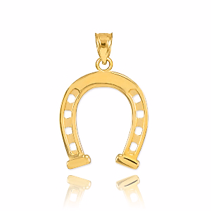 Solid 14k Yellow Gold Lucky Charm Horseshoe Pendant