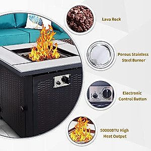 Outdoor Propane Fire Pit Table for Outside, 30 Inch 50,000 BTU Multipurpose Steel Square Gas Firepit with Tabletop and Lava Rock, for Parties and Gatherings on Patio Garden Backyard Porch
