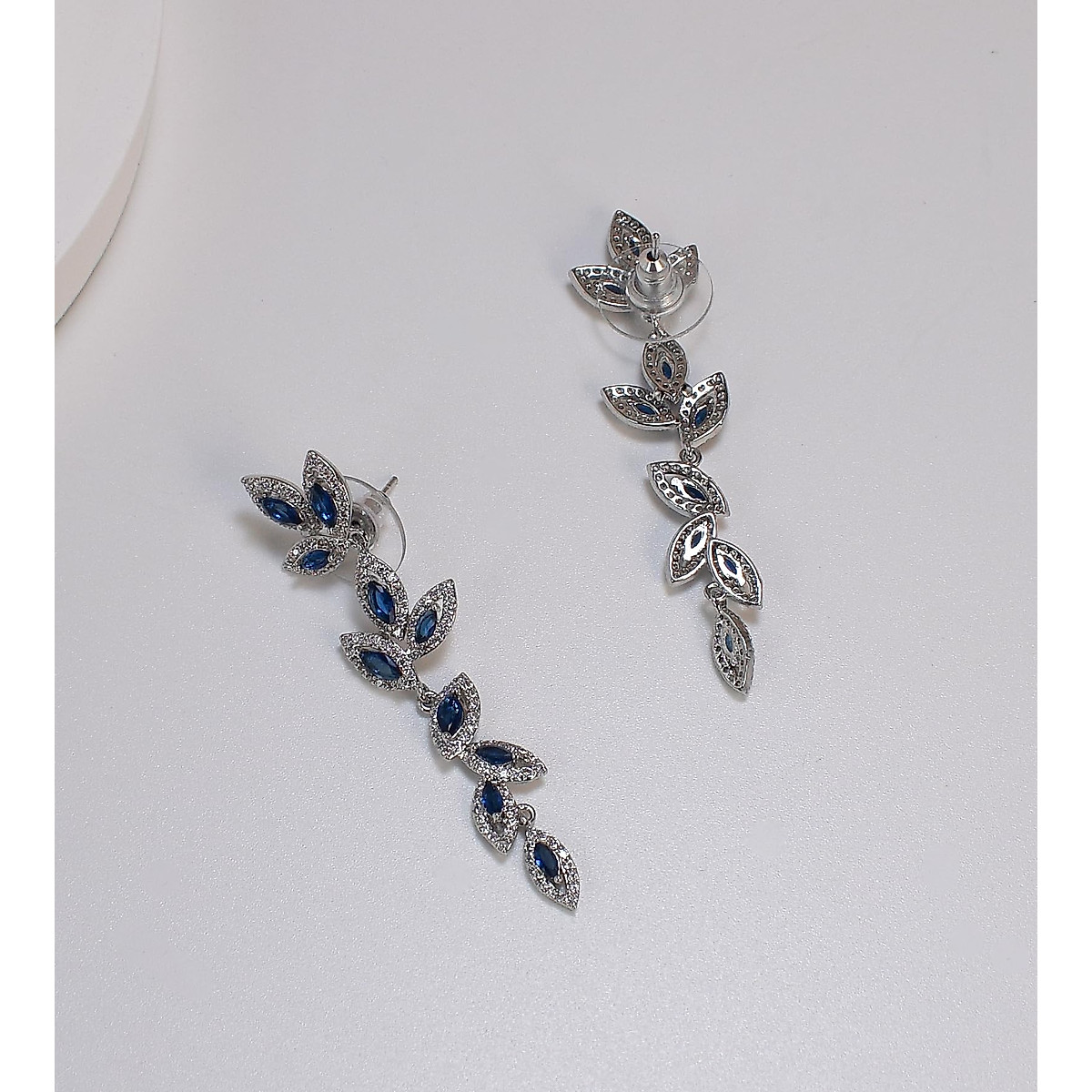 UDYLGOON Women Chandelier Wedding Prom Earrings Cubic Zirconia Crystal Drop Dangle Earrings for Bride (Royal Blue)