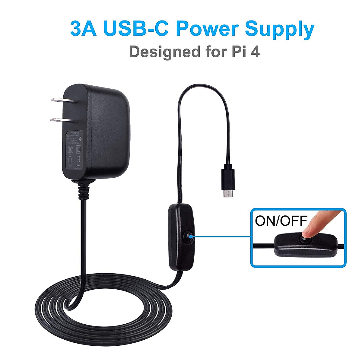 Miuzei Pi 4 B+ Case with Fan Cooling Pi 4B Case with 5V 3A USB-C Power Supply 4Pcs Heat-Sinks