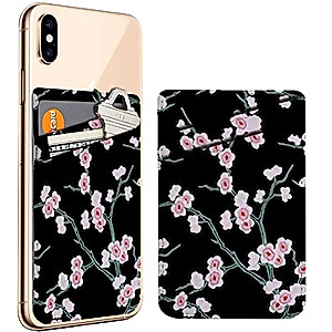Diascia Pack of 2 - Cellphone Stick on Leather Cardholder ( Cherry Pink Flowers Blossom Branches Pattern Pattern ) ID Credit Card Pouch Wallet Pocket Sleeve