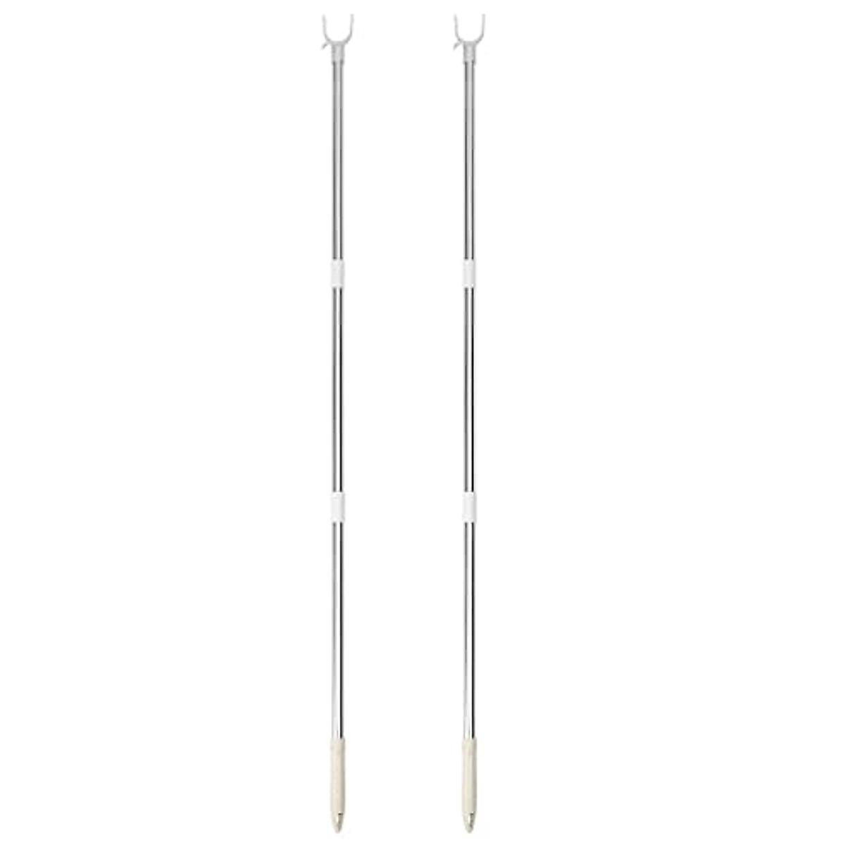 Pole 2pcs Clothes Reach Poles Retractable Clothes Drying Fork Stainless Steel Clothesline Rod Pole Wardrobe Hook Adjustable Reaching Pole for Balcony Closet Reach Tool