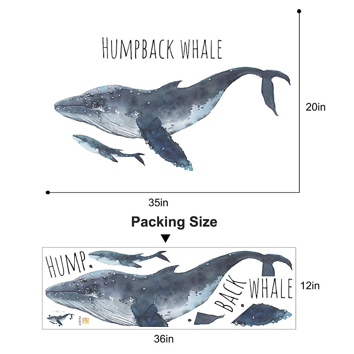 Humpback Whale Wall Decals Marine Animal Stickers Peel and Stick Art Mural Decor for Home Office Dorm Party Nursery