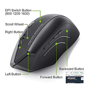 SANWA Bluetooth Ergonomic Mouse, Optical Vertical Mice, for Large Hands, Reduce Wrist Strain, (800/1200/1600 DPI, 6 Buttons) Compatible with MacBook, Laptop, Windows, Mac OS, Android, GMAERGBT15