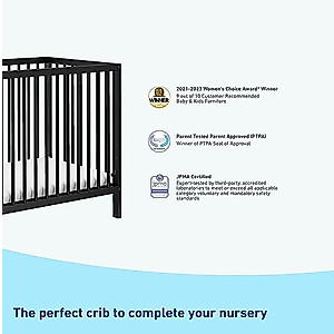 Graco Teddi 4-in-1 Convertible Mini Crib with Bonus Water-Resistant Mattress (Black) – GREENGUARD Gold Certified, 2.75-Inch Mattress Included, Convenient Size, Easy 30-Minute Assembly