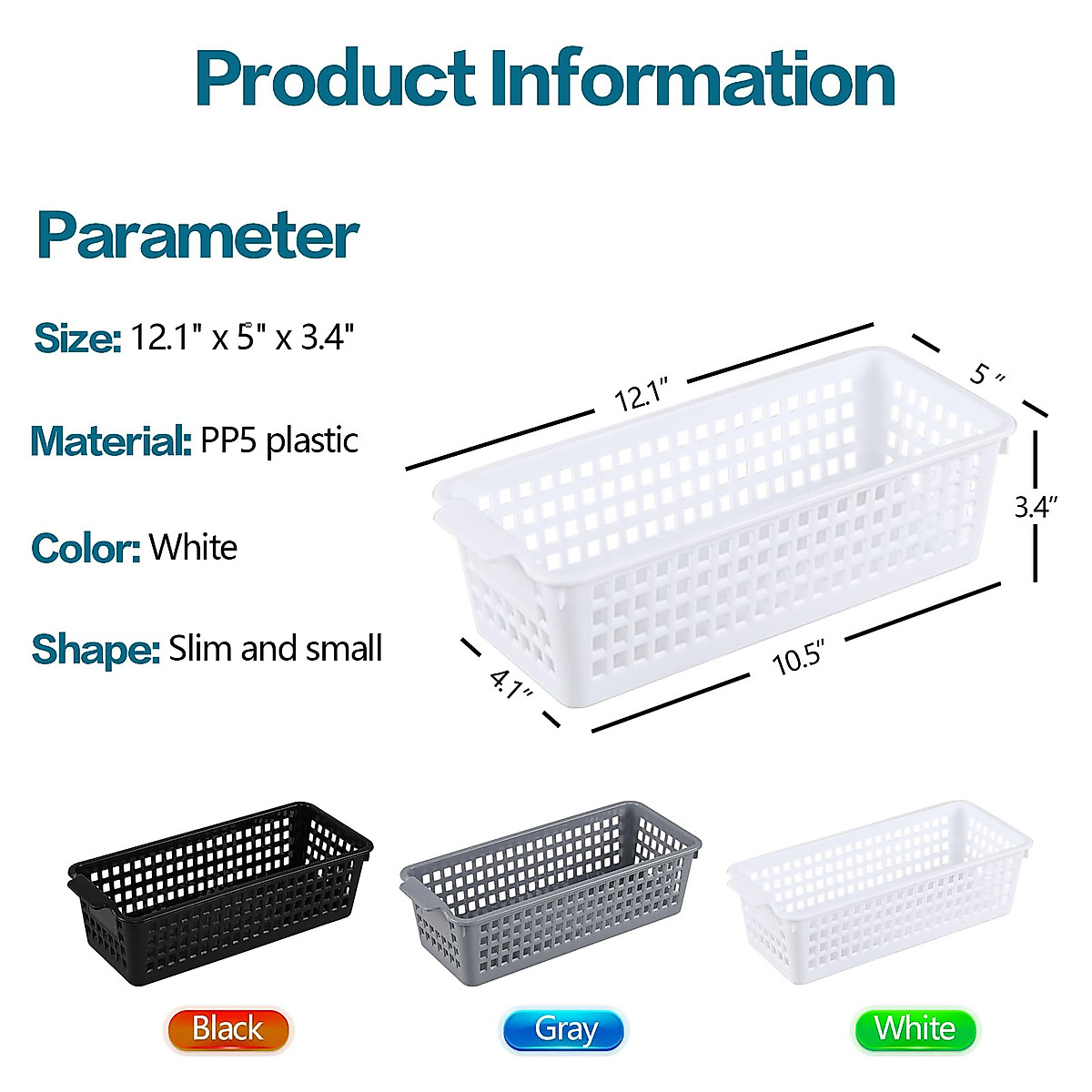 Hayixia White Slim Storage Basket Tray, Small Plastic Basket for Organizing, Set of 12