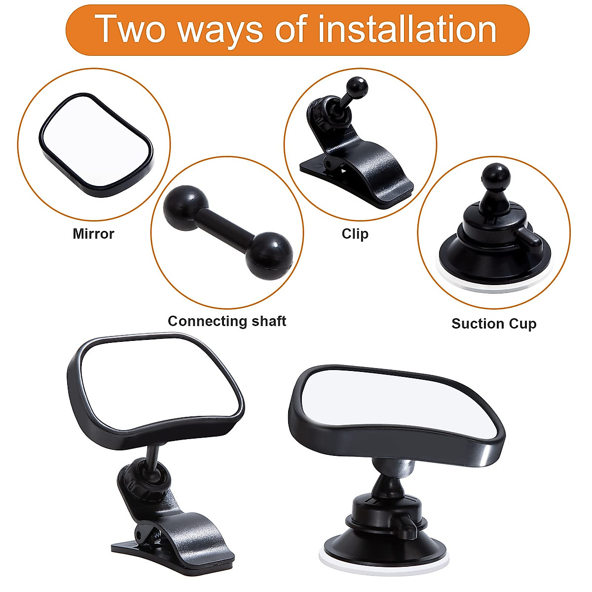 ONLYFU Baby Car Mirror Car Seat Mirror Rear Facing Infant Child Acrylic Baby View Mirror 360 Degree Adjustable Baby Car Back Seat Mirror Child Car Observation Mirror (Black)