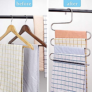 8pcs Pants Hangers S-Type Jeans Trousers Hangers Stainless Steel Clothes Hangers Closet Space Saving for Pants Jeans Scarf Organizer (Black with 10 Clips)