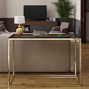 Cortesi Home Jul Console Table in Gold Stainless Steel and Smoked Glass