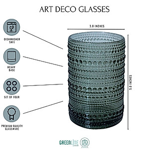 Greenline Goods Hobnail Drinking Glasses - Gray 12 oz Thick Modern Kitchen Glassware Set - Unique Vintage Bubble Cocktails Or Modern Bar - Set of 4 - Old Fashioned Beverage Glasses For Tabletop