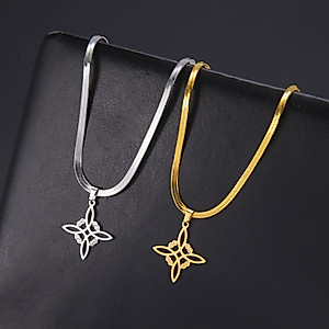 Wicca Witch Knot Pendant Necklace Celtics Amulet Stainless Steel Snake Chain Choker Pagan Witchcraft Luck Jewelry