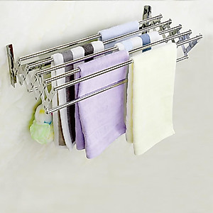 HITASTAR Wall Mounted Drying Rack Clothing for Laundry Foldable 16.5 inch with 7 Rod Space-Saving Stainless Steel Garment Hanger Mounted Organizer for Laundry Room, Bathroom