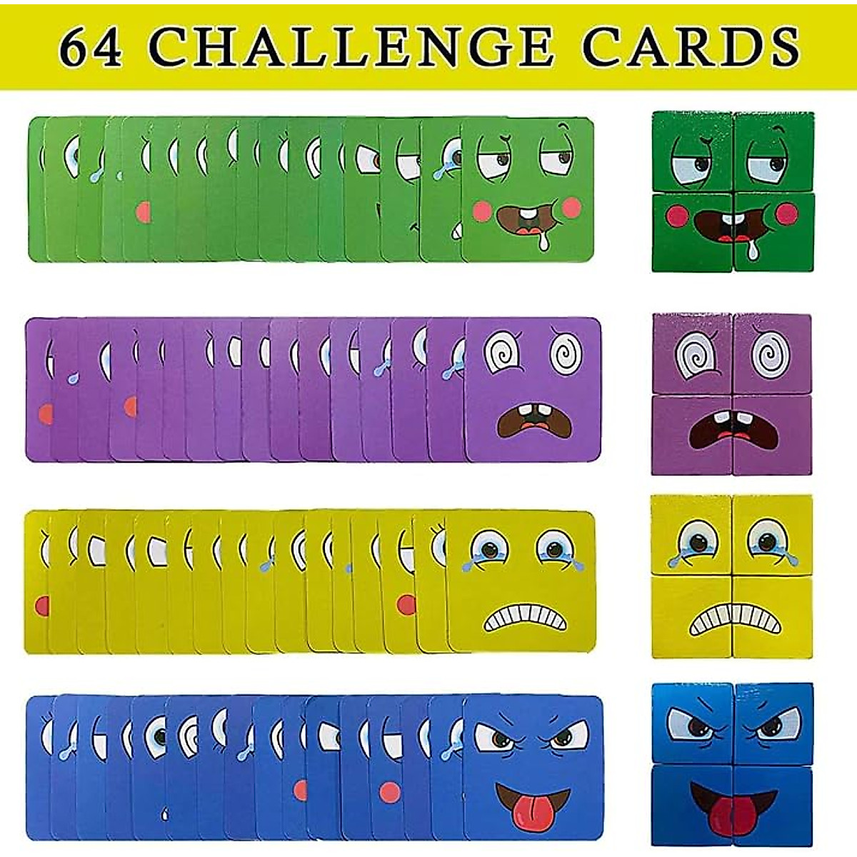 Gytera Expressions Matching Block Wooden Puzzles Face-Changing Magic Cube Educational Montessori Toys Matching Block Puzzles, ​Parent-Child Board Games for Kids Ages 3 Years and Up (64 Cards)