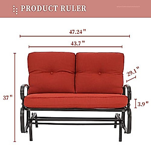 SUNCROWN Outdoor Swing Glider Chair, Patio 2 Seats Loveseat Rocking Chair with Cushions, Steel Frame Furniture - Red