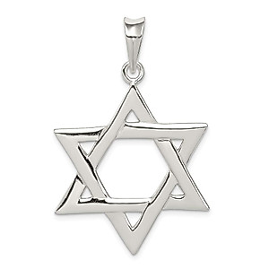 Solid 925 Sterling Silver Star of David Lucky Jewish Pendant Charm - 46mm x 29mm