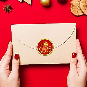 Ruisita 500 Pieces Gold Foil Merry Christmas Stickers Seals Labels Round Golden Christmas Holidays Seal Stickers or Christmas Favor Gift Cards Envelopes Seals