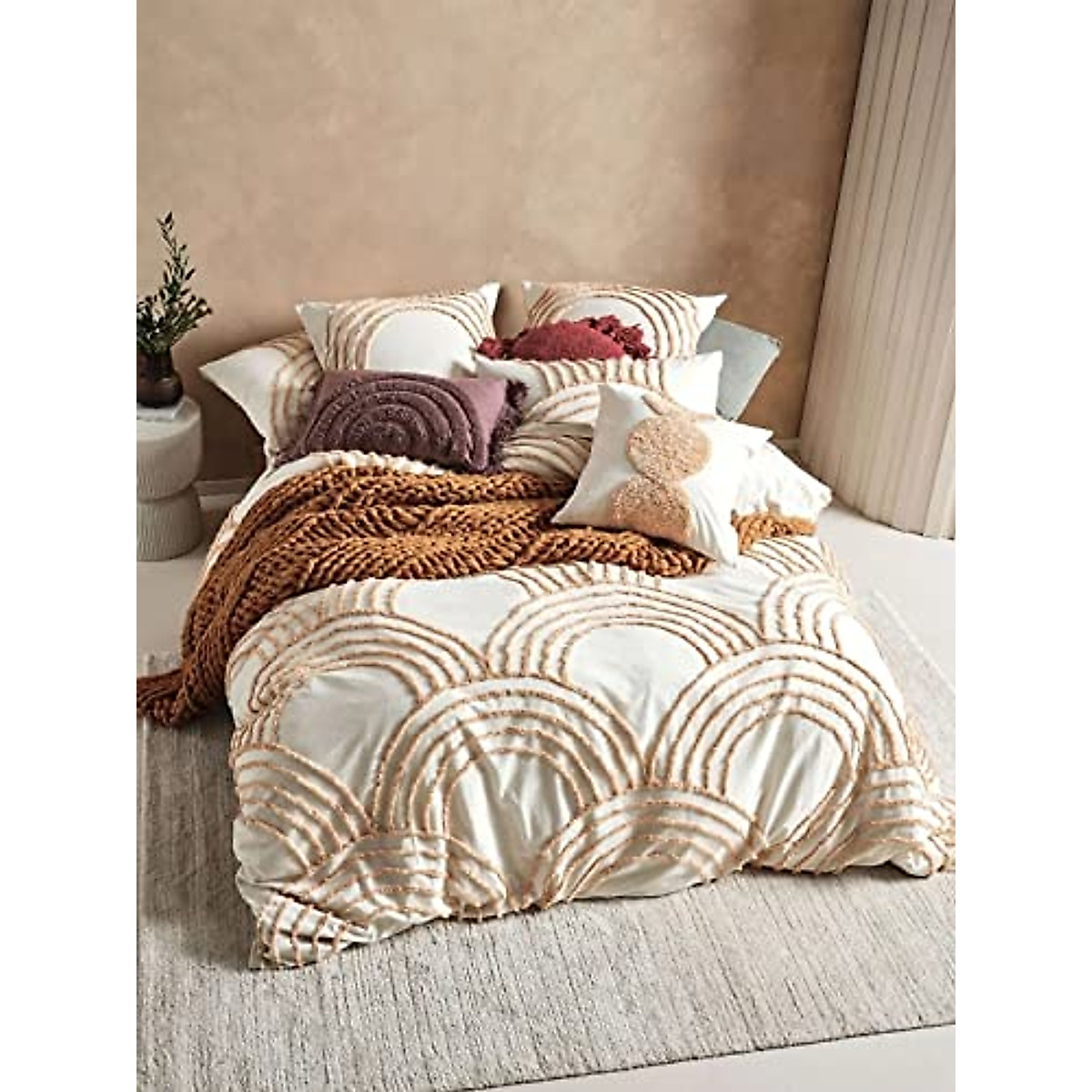 3 Piece Tufted Cotton Duvet Cover Set, Boho Bedding Queen King Comforter Cover with Pillowcases by Craft Aura (Full/Double 80x90 Inches)