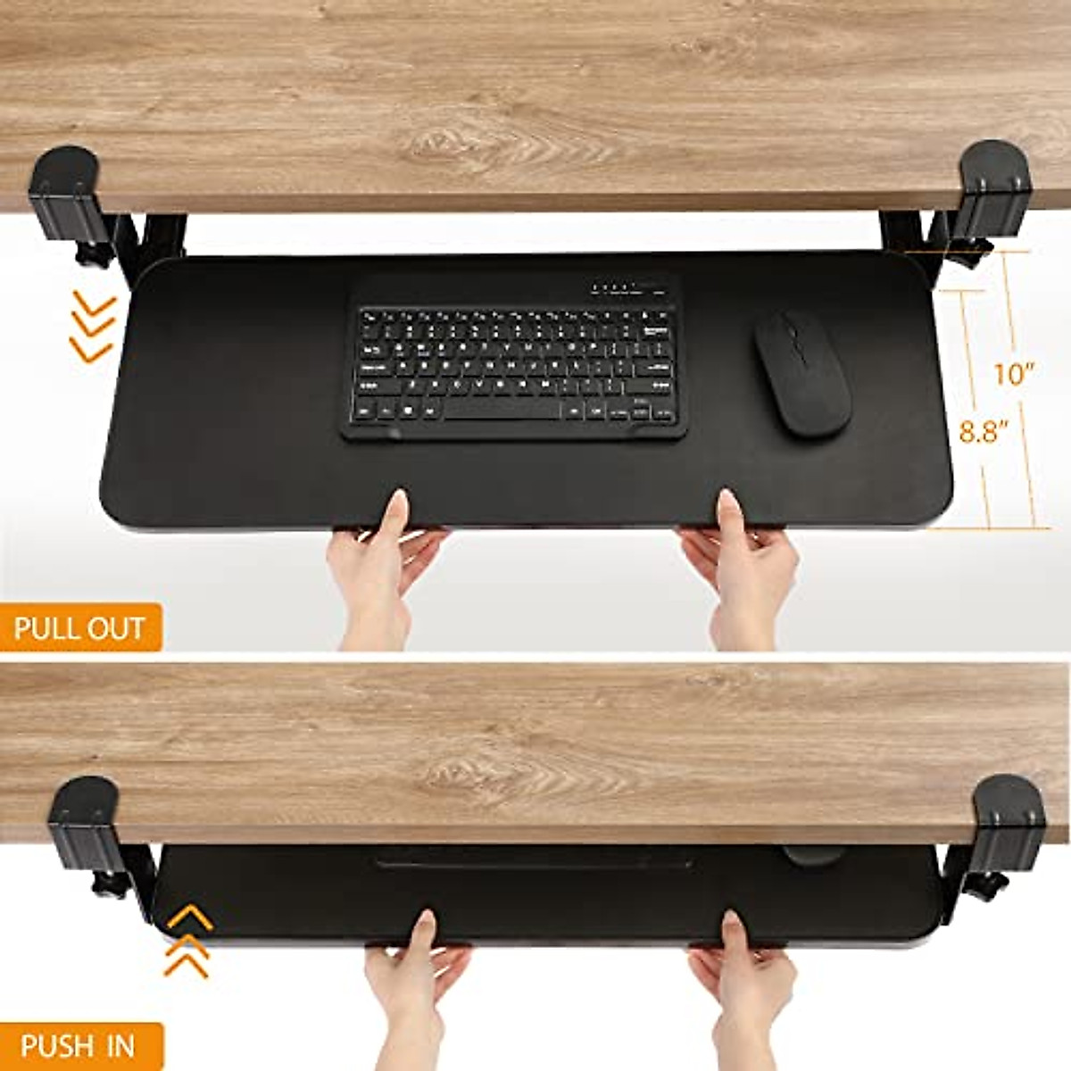 ERGOMOER Large Keyboard Tray Under Desk, C-clamp Mount System, Slide-Out Computer Keyboard Tray Fits Full Size Keyboard and Mouse for Computer Desk Office Desk and Standing Desk