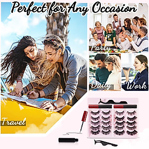 Magnetic Eyelashes with Magnetic Eyeliner Kit, Reusable Magnetic Lashes, 3D Natural Look False Eyelashes with Eyeliner and Tweezers, No Glue(10 Pairs) (Curl -4D)