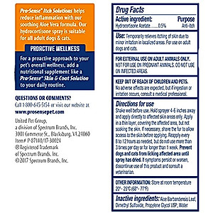 Pro-Sense Itch Solutions Hydrocortisone Spray 4 Ounces, for Dogs and Cats
