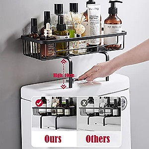 24HOCL Bathroom Organizer Over The Toilet Storage Shelf, Storage Organizer Shelves for Organizing Paper Towels shampoos, No Drilling Space Saver with Wall Mounting Design Adhesive Base, Black
