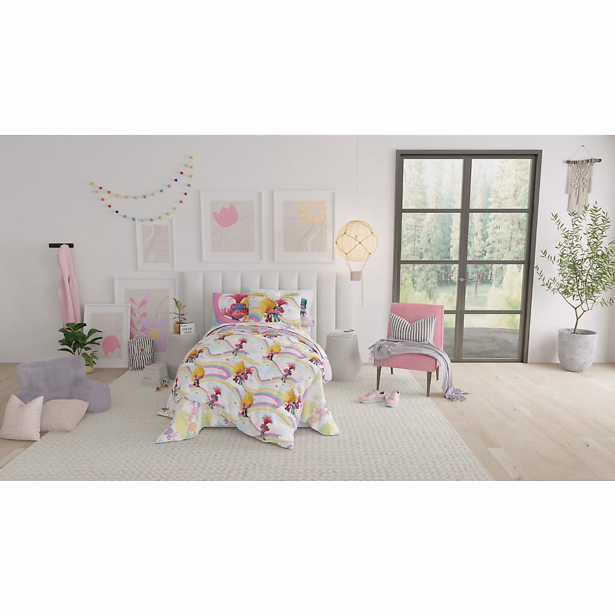 Franco DreamWorks Trolls 3 Band Together Kids 5 Piece Bedding Super Soft Reversible Comforter and Sheet Set with Sham, Twin, (Officially Licensed Product)