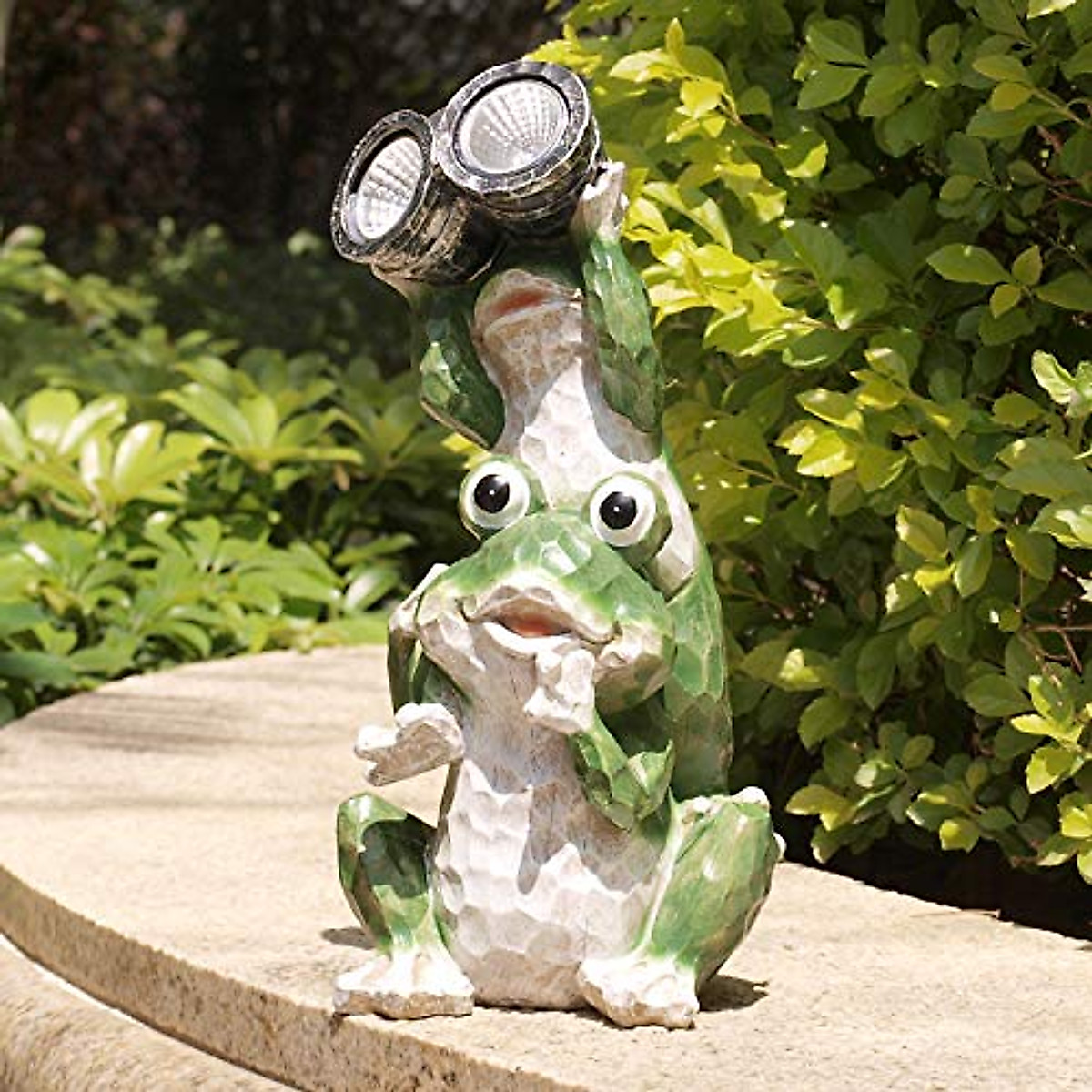 Yiosax Solar Powered Garden Statue, Cute Frog Animal Sculpture for Indoor Outdoor Decorations, Patio Yard Lawn Ornaments Gift（11.18inch Tall）