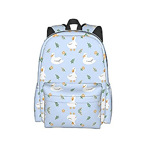 Duck and flower on the blue background Adult Leisure Backpack Student Backpack Laptop Backpack For women men School Shoulder Bag Bookbag for Travel Daypack halloween decor