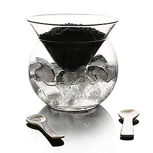 DUEBEL Glass Caviar Chiller Server Set Plus 2 pcs. x Mother of Pearl Caviar Spoon 3.15" – Universal Martini, Wine, Liquor Cocktail Chiller
