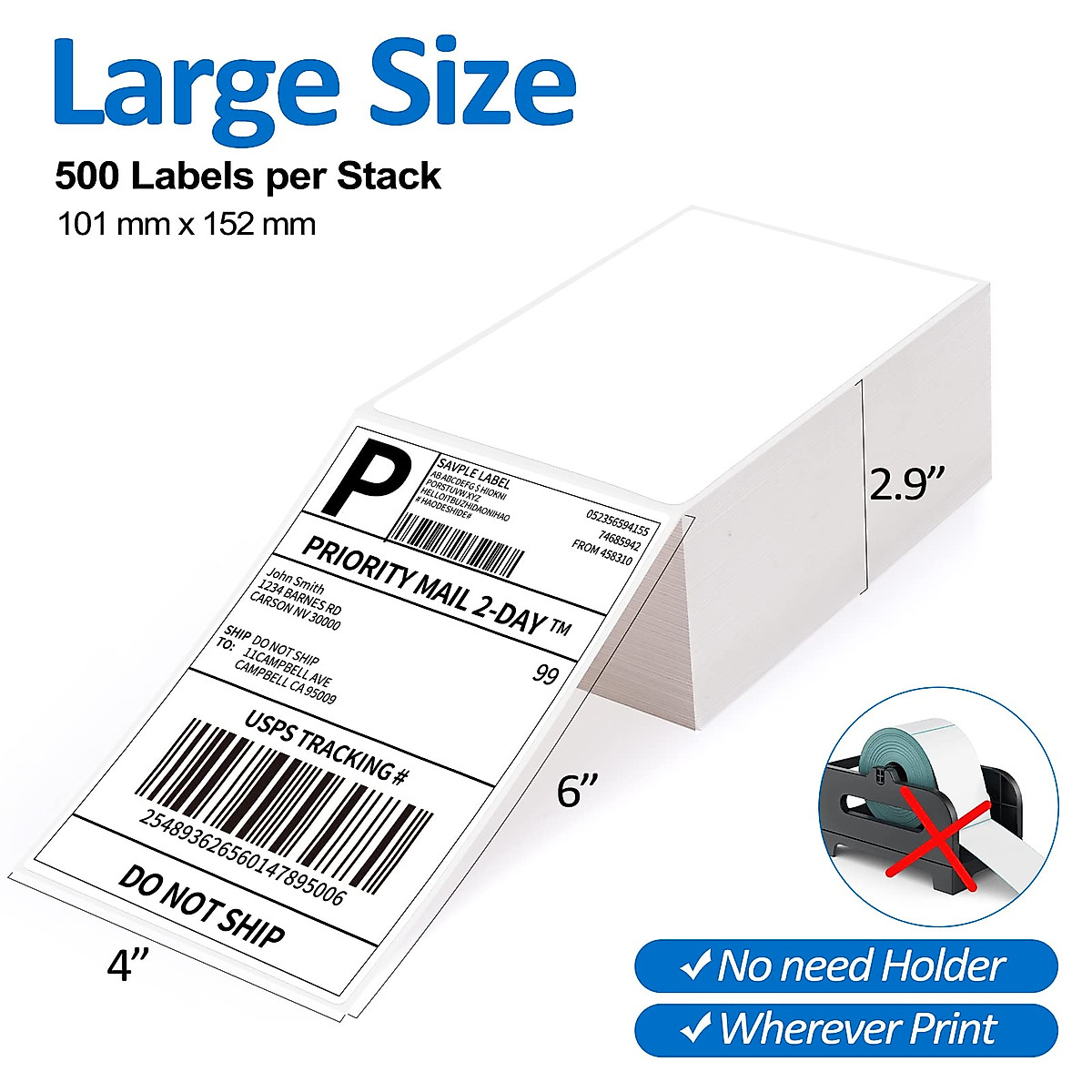 4"x 6" Direct Thermal Large Shipping Labels (500 Fanfold) Work with Rollo, MUNBYN, iDRPT, Polono, Zebra Desktop Thermal Printer, Commercial Grade Permanent Adhesive Mailing Postage Paper Label