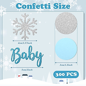300 Pcs Winter Baby Shower Table Confetti Glitter Snowflake Confetti Silver White Table Decorations Paper Sprinkle Party Decorations for Baby Shower Gender Reveal Birthday Winter Party Decors (Blue)