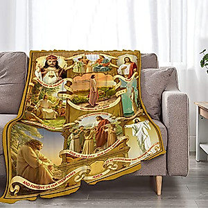 Jesus Throw Blanket Christian Bible Verse Prayer Healing Blanket Gift for Adults Women Man Inspirational Scripture Catholic Faith Religious Blanket Soft Cozy Fleece Blanket Couch Decor 40''X50''