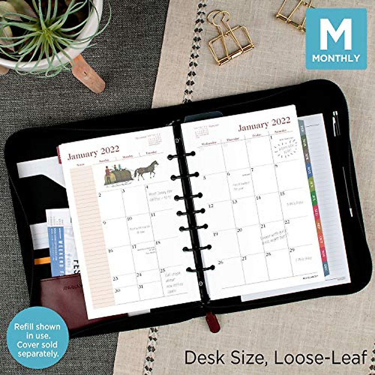 2022 Monthly Planner Refill by AT-A-GLANCE, 5-1/2" x 8-1/2", Desk Size, Loose-Leaf, Charles Wysocki (CW81-685)