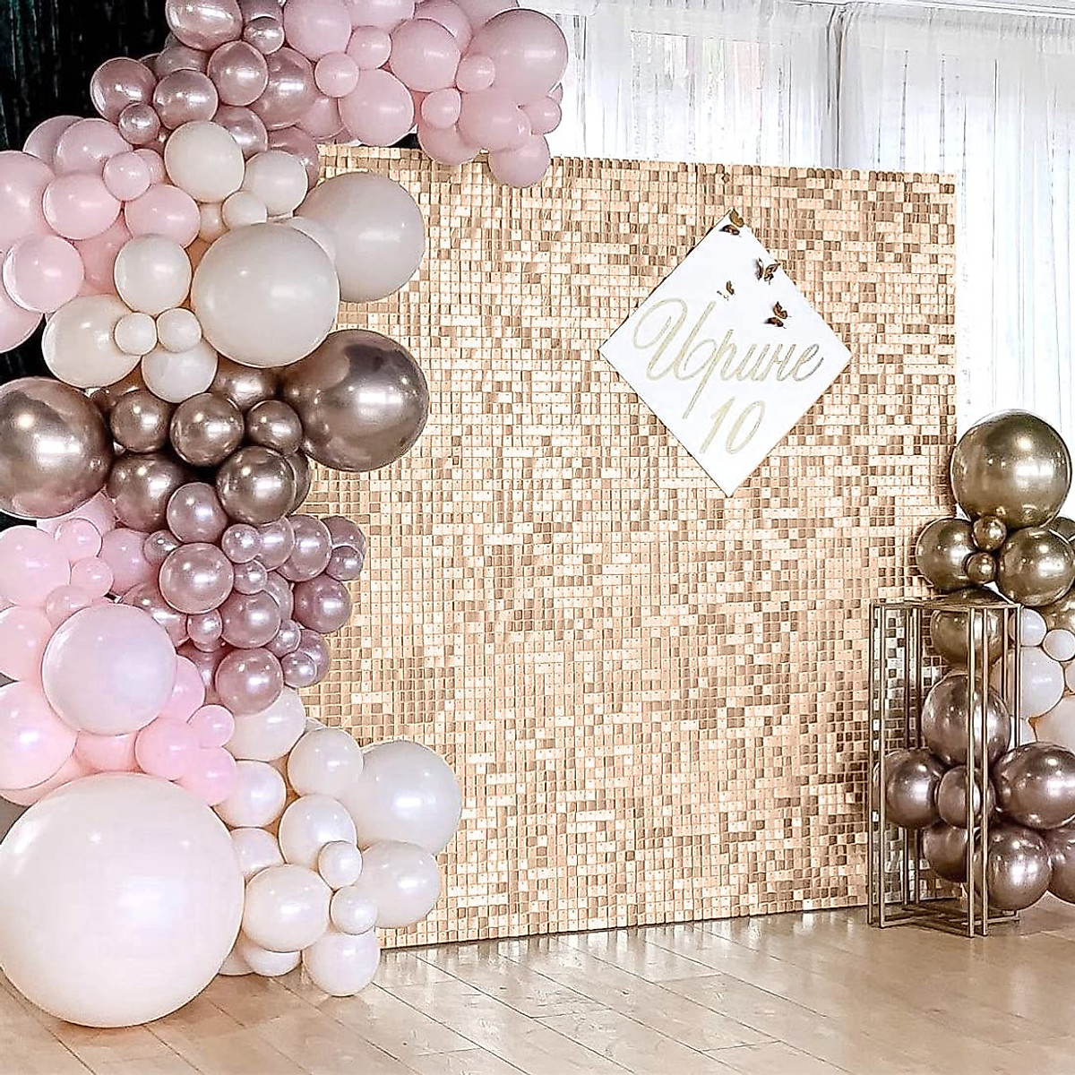 Champagne Shimmer Wall Backdrop Shimmer Panels Sequin Backdrop 36PCS Glitter Party Backdrop for Birthday Wedding Anniversary Engagement Baby Shower & Bachelorette Decorations Party