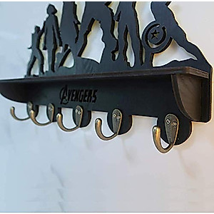 Dinosaur Wall-Mounted Coat Hooks Hat Rack with 5 Vintage Metal Hooks, Hat Rack and Upper Wooden Storage Shelf, Entryway, Kitchen, Bathroom, Living Room,16inch, Black,11lbs