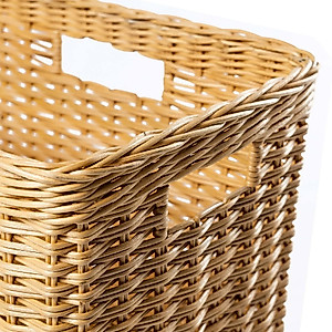 The Basket Lady Tall Rectangular Wicker Storage Basket, Medium, 20 in L x 13 in W x 11 in H, Sandstone