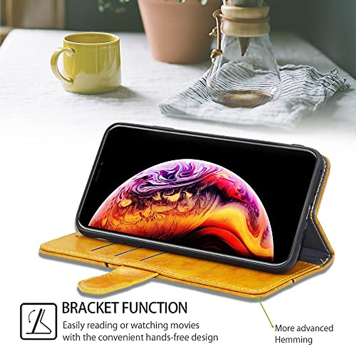 Fansipro Wallet Folio Case for Oppo Reno 2, Premium PU Leather Slim Fit Cover for Reno 2, 3 Card Slots, Good Design, Golden