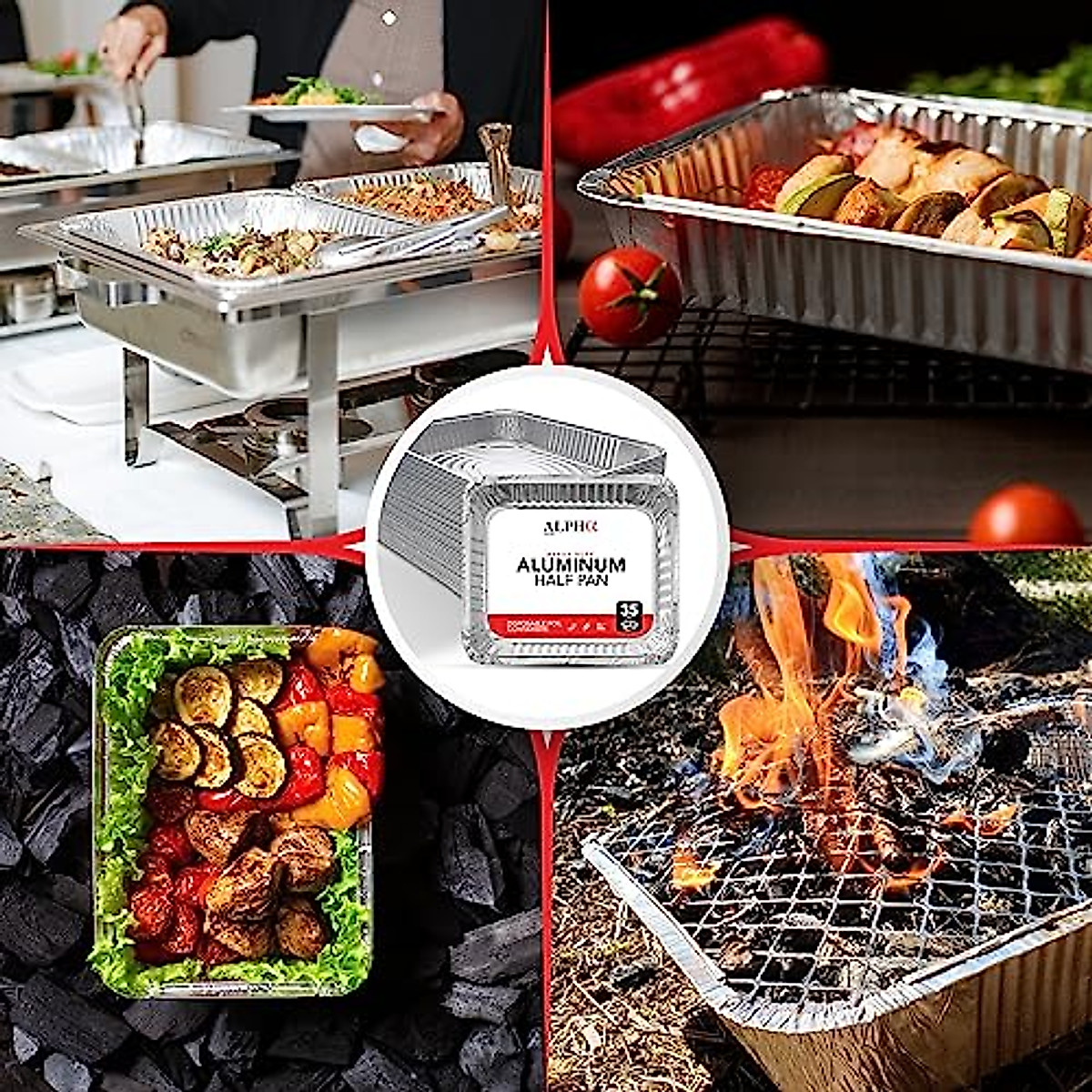 ALPHA LIVING 35 Pack Aluminum Foil Pans - Heavy Duty Aluminum Foil Baking Pan – Multipurpose Half Sheet Pans for BBQ, Oven, Freezer, Heating – Eco-Friendly Food Safe Oven Pan