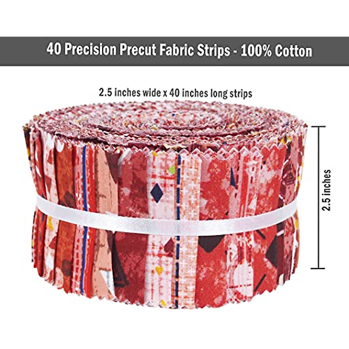 Soimoi 40Pcs Geometric & Texture Print Cotton Precut Fabrics for Quilting Craft Strips 2.5x42inches Jelly Roll - Red