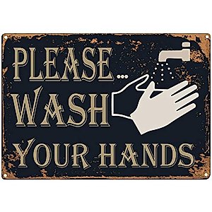 PXIYOU Please Wash Your Hands Vintage Metal Sign Bathroom Wall Art for Home Kitchen Restroom Decor 8X12 Inches