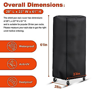 FEIJAZUM Pan Rack Cover with Zippers, 28" L x 23" W x 61" H Bun Pan Rack Cover, Heavy Duty Oxford Cloth, for 20-Tier Speed Sheet Pan Rack,1 Pc