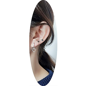 Hollow Dangle Heart Love Small Hoop Cuff Earrings for Women Dainty Sterling Silver Huggie Hinged Cute Cartilage Hypoallergenic Dangling Little Hoops Gifts for Her Bff Daughter Birthday 9mm (silver)