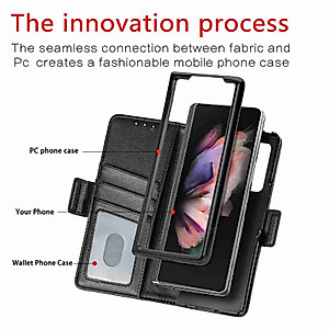 Knoowcase for Samsung Galaxy Z Fold 5 Case Shockproof PU Leather Wallet Card Holder Kickstand Bumper Case with Pen Holder for Samsung Z Fold 5 Phone Case, Black