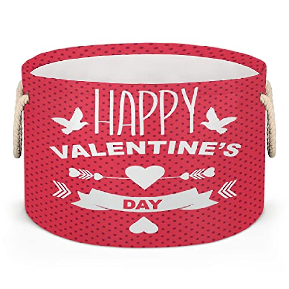 Valentines Day Pattern (2) Large Round Baskets for Storage Laundry Baskets with Handles Blanket Storage Basket for Bathroom Shelves Bins for Organizing Nursery Hamper Girl Boy