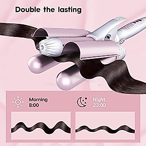 3 Jumbo Barrel Curling Iron Waver Curling Wand-1.25 Inch Ceramic Tourmaline Triple Barrels Dual Voltage Temperature Adjustable Big Waves Hair Crimper