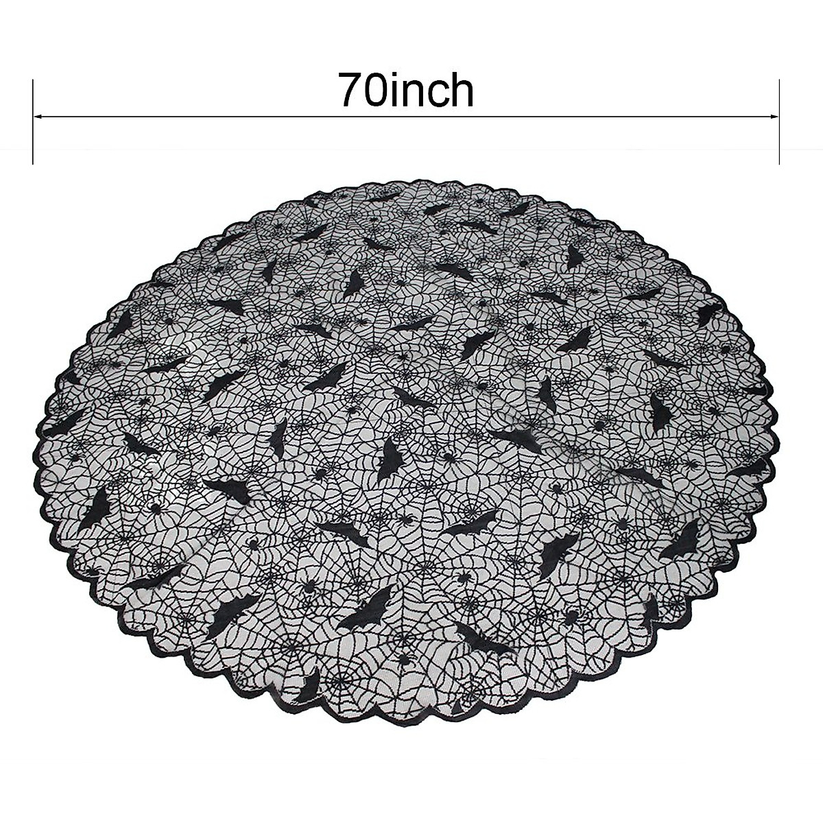 Tonfant Black Lace Tablecloth Round Overlay with Spider Web and Mat for Halloween Party,Easter,Fireplace and Mantle Cover Decoration (Round 70", Black)