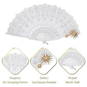 GEPAS Spanish Folding Fan Vintage Lace Women Handheld Fan for Dancing,Party,Festival and Gift (White)