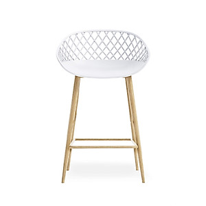 Kurv Counter Stool, Set of 2, White, Indoor/Outdoor, Patio Stools, Bar Stools